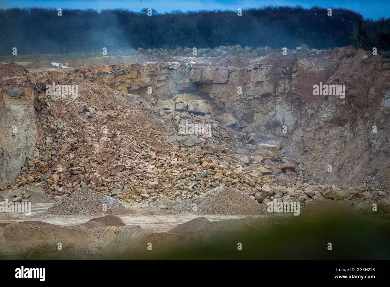 A controlled explosion at a gravel quarry, England, UK Stock Photo - Alamy