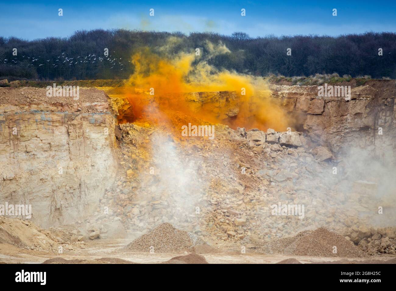 A controlled explosion at a gravel quarry, England, UK Stock Photo - Alamy