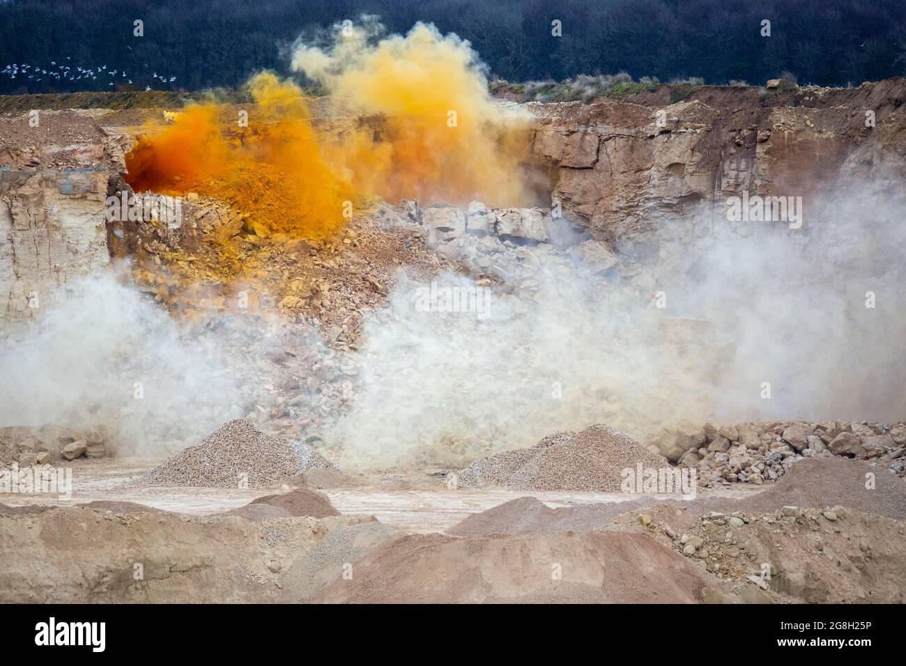 A controlled explosion at a gravel quarry, England, UK Stock Photo - Alamy