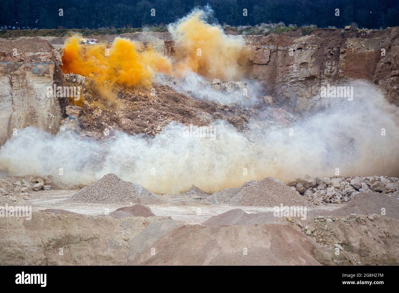 A controlled explosion at a gravel quarry, England, UK Stock Photo - Alamy