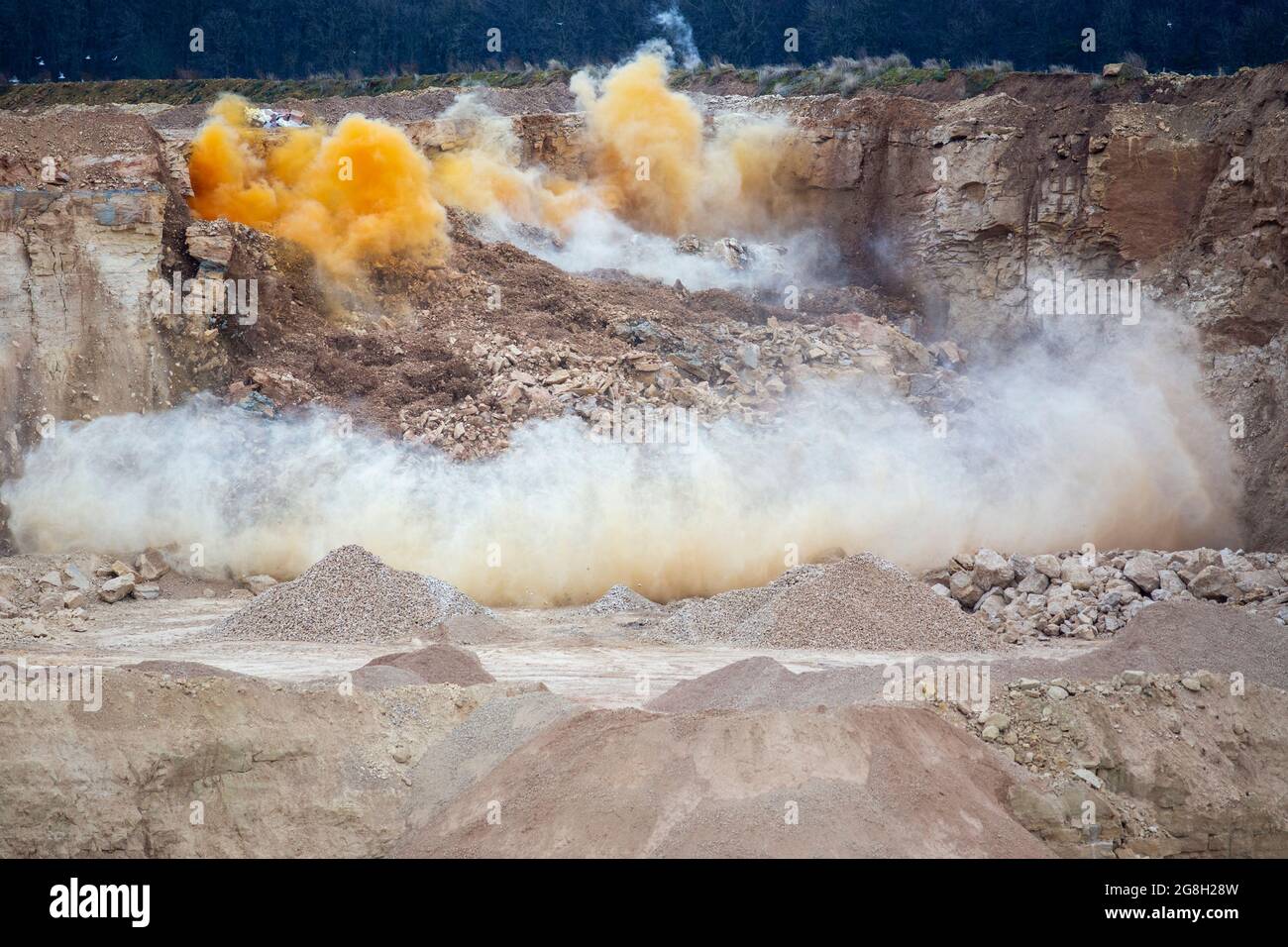 A controlled explosion at a gravel quarry, England, UK Stock Photo - Alamy