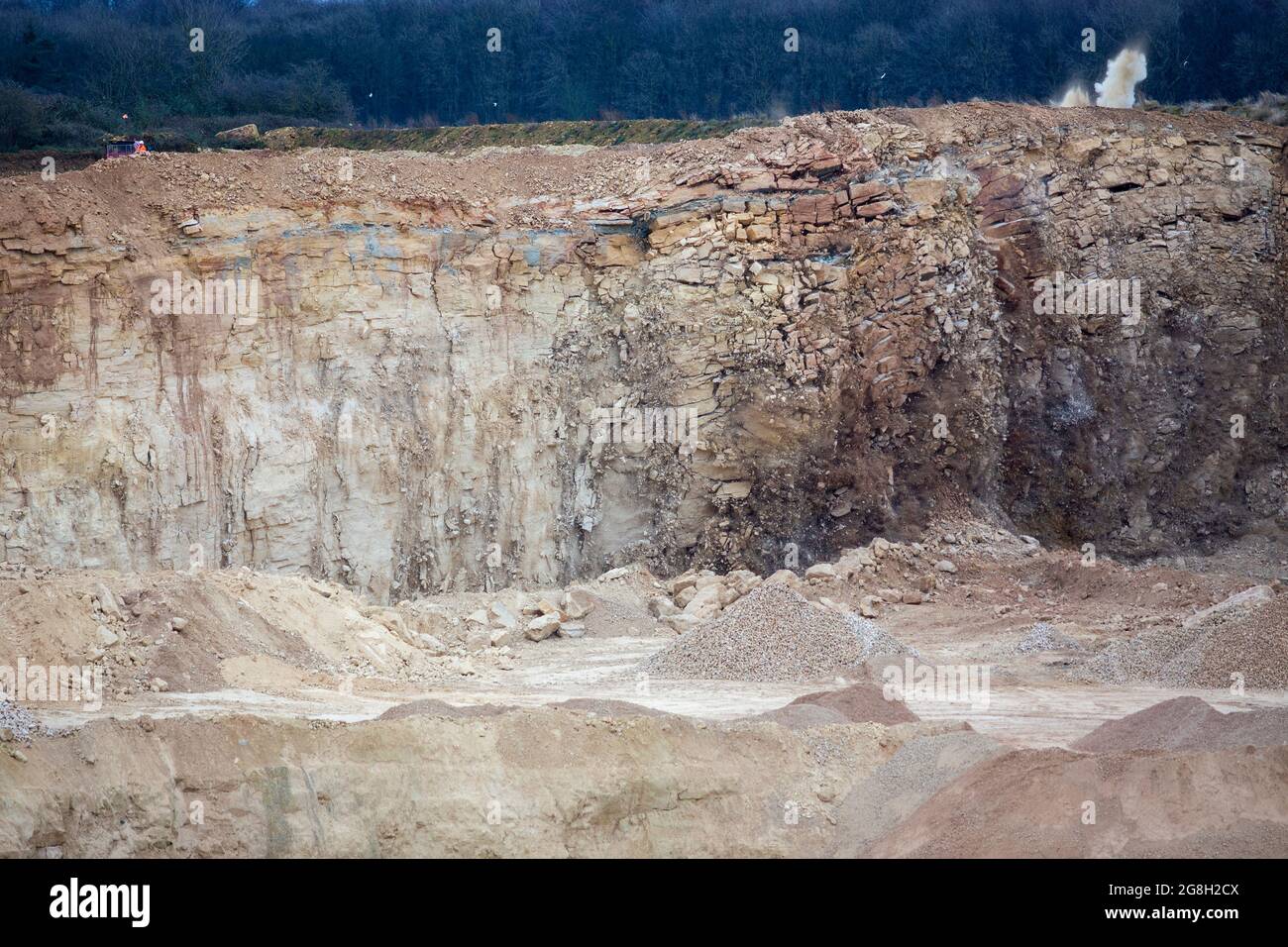 A controlled explosion at a gravel quarry, England, UK Stock Photo - Alamy