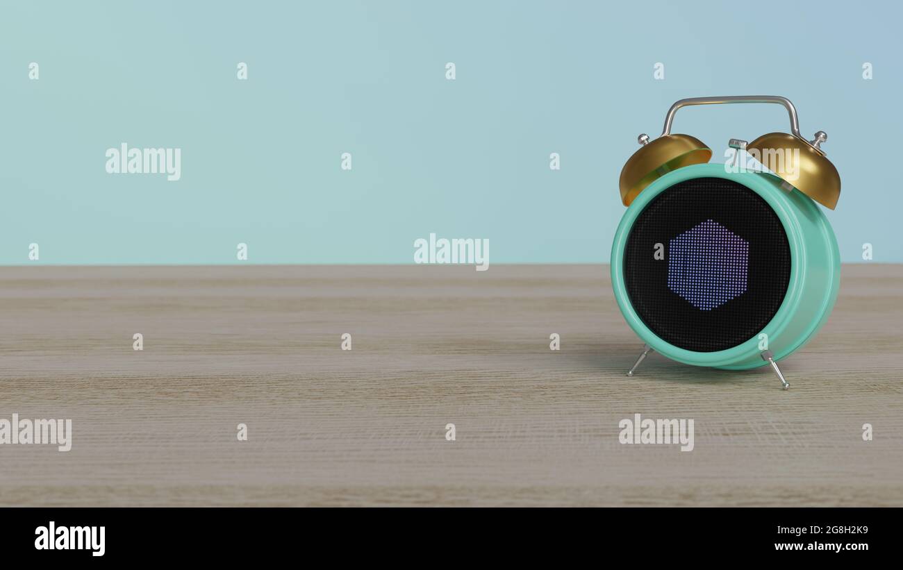 3d rendering of color alarm clock with symbol of benzene under ...