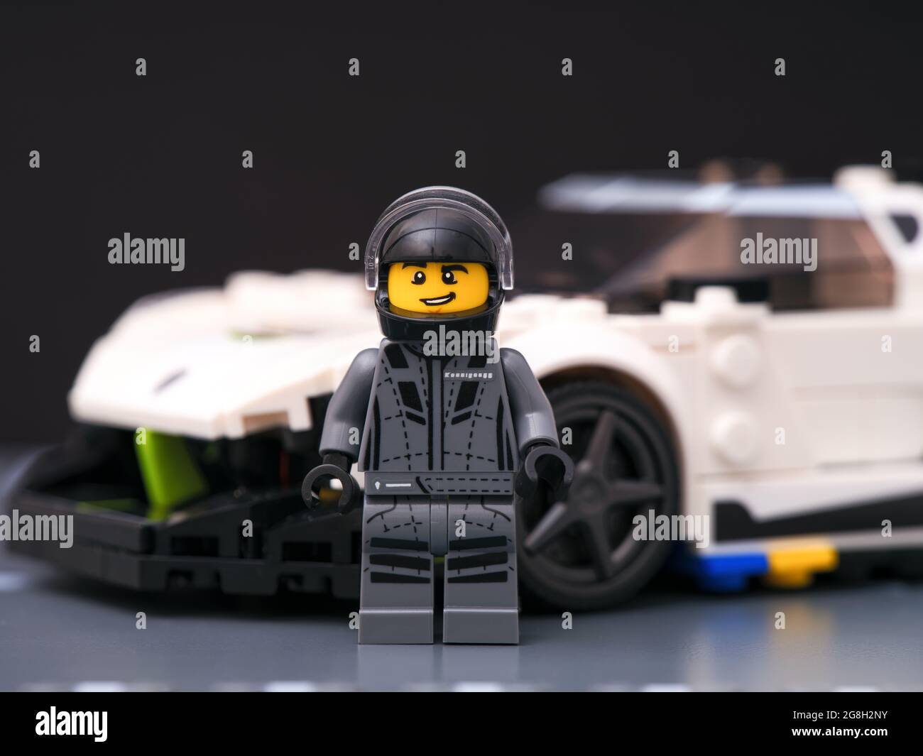 Tambov, Russian Federation - June 28, 2021 Lego Koenigsegg Jesko driver ...