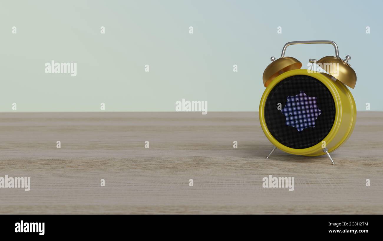 3d rendering of color alarm clock with symbol of cobweb without spider ...