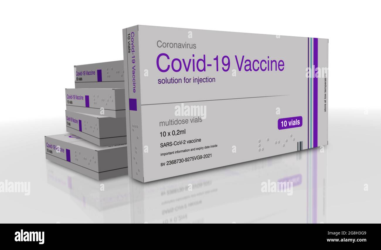 Covid-19 vaccine pack production. Coronavirus sars-cov-2 vaccination. A ...