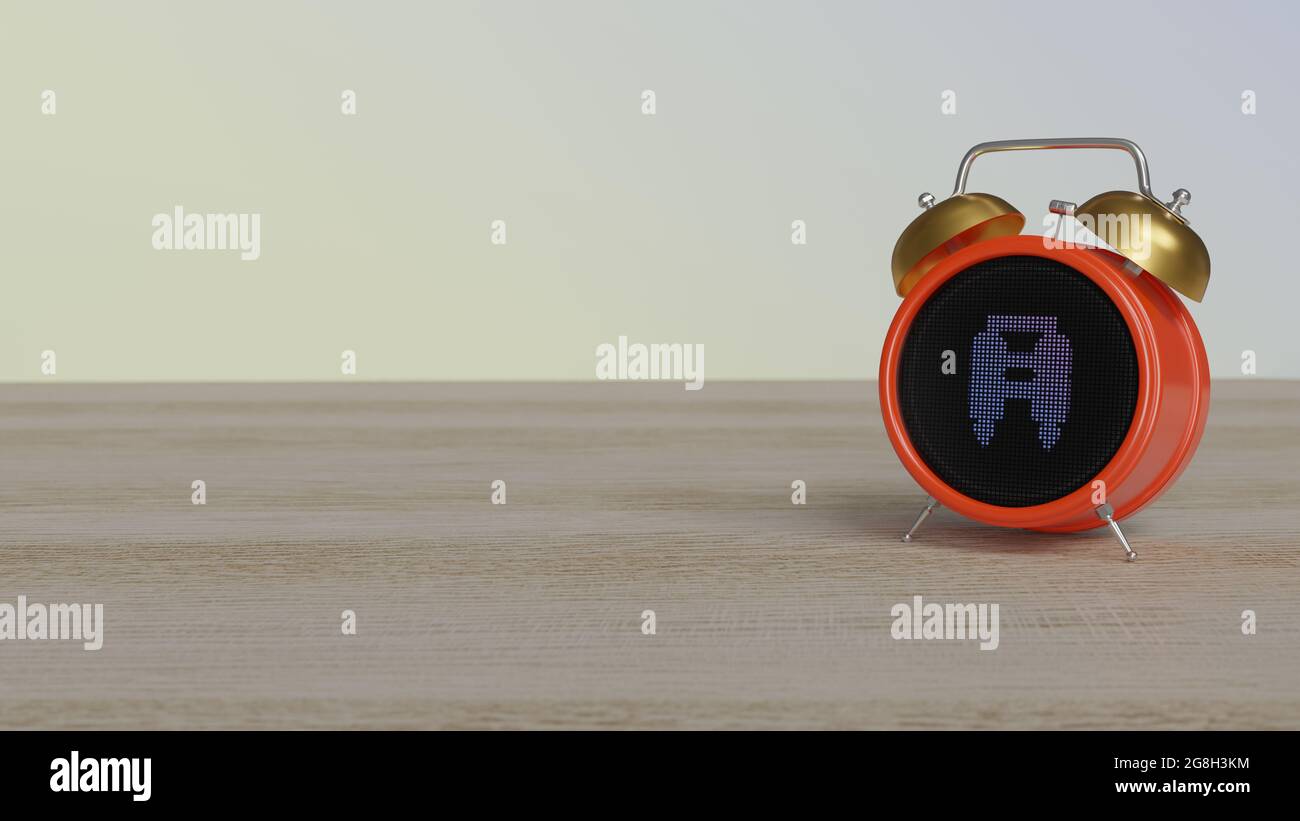 3d rendering of color alarm clock with symbol of jet pack for flying on ...