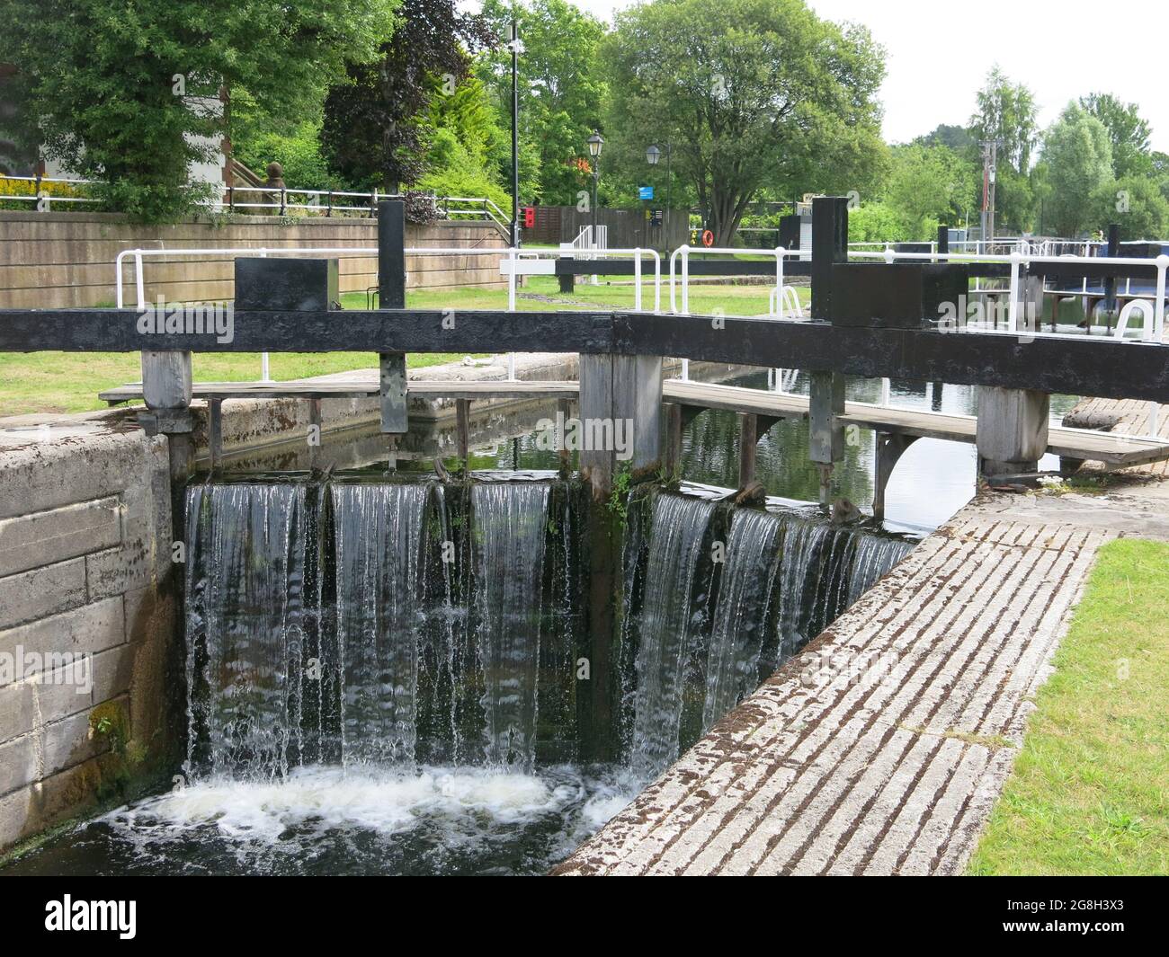 Lock gates on the Forth & Clyde Canal at the regenerated Bowling Basin ...