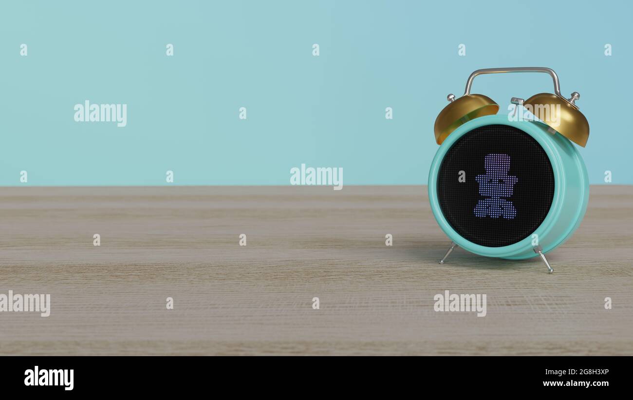3d rendering of color alarm clock with symbol of office chair with ...