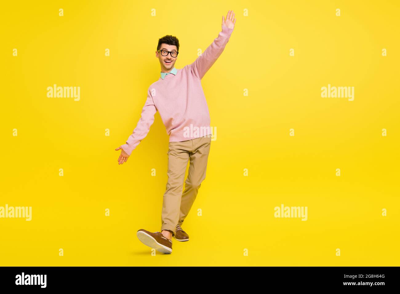 Full body photo of young excited man happy positive smile have fun ...