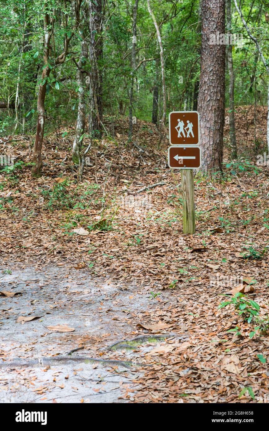 Hiking trail sign in Eden Gardens State Park, Florida, USA Stock Photo ...