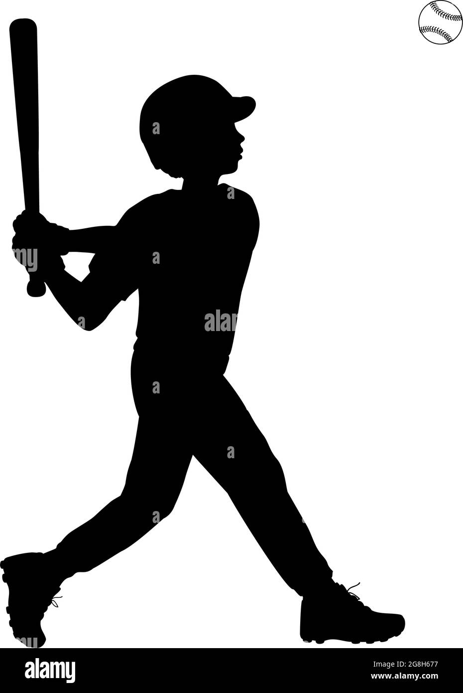 Silhouette boy baseball player swinging the bat. Symbol sport ...