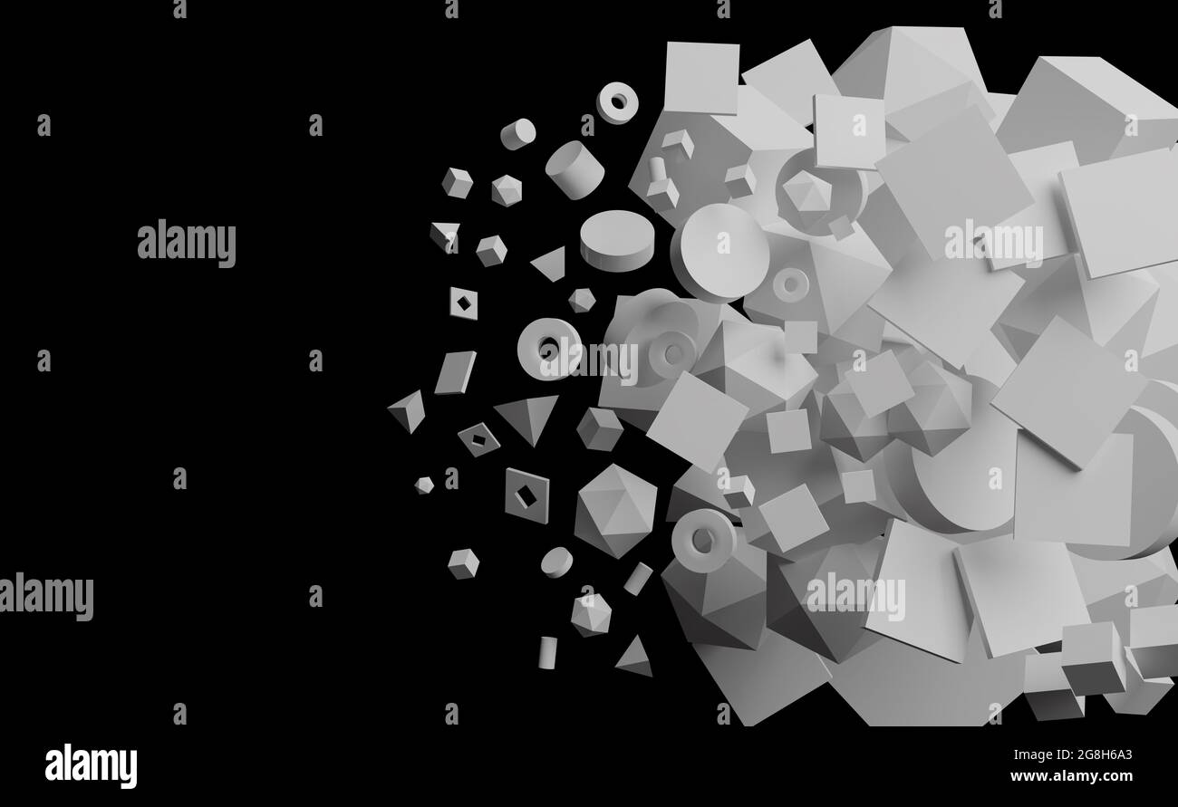 Abstract geometric shapes arranged in a chaotic pattern. 3D ...