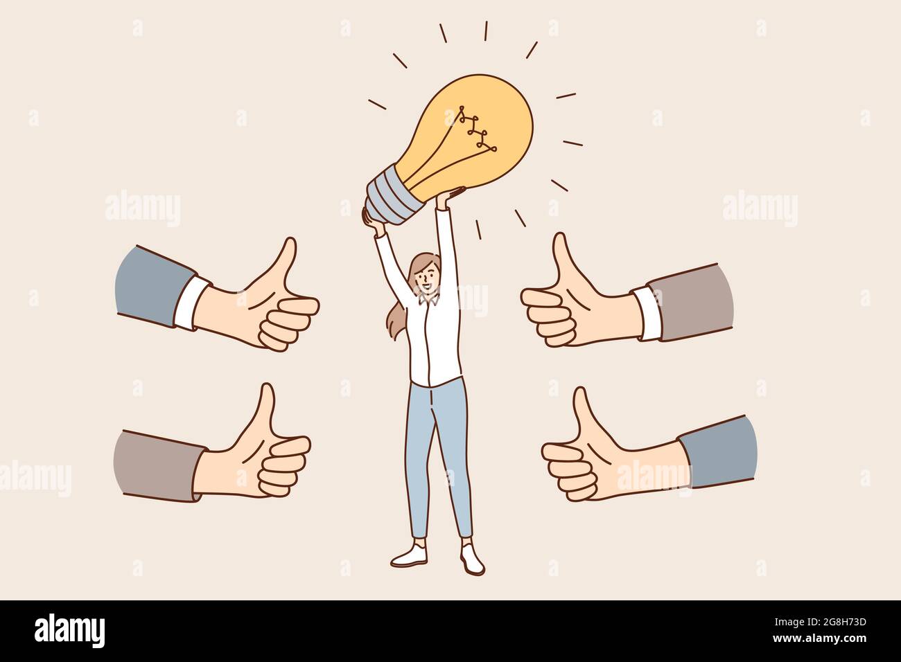 Innovative business idea and approval concept. Young caucasian positive ...