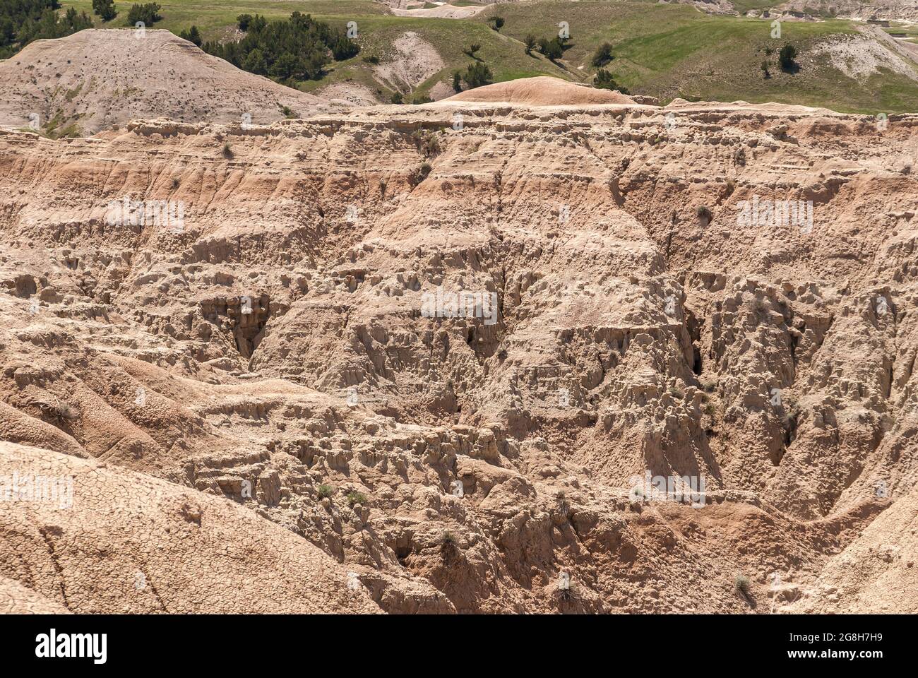 Badlands National Park, SD, USA - June 1, 2008: Closeup of canyon wall ...