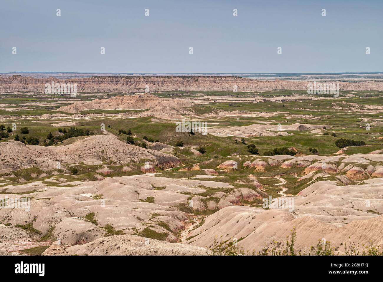 Badlands National Park, SD, USA - June 1, 2008: Overview landscape with ...