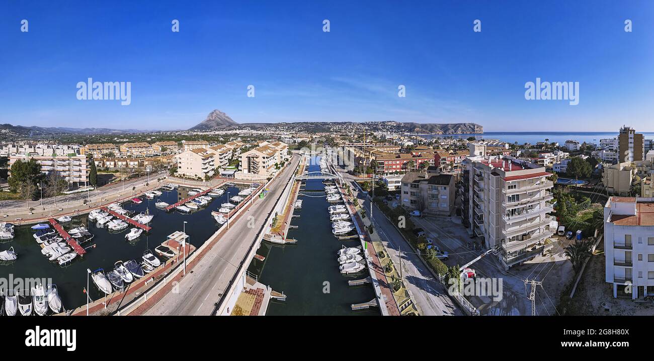 Panoramic shot of beautiful Javea coastal town in Spain Stock Photo - Alamy