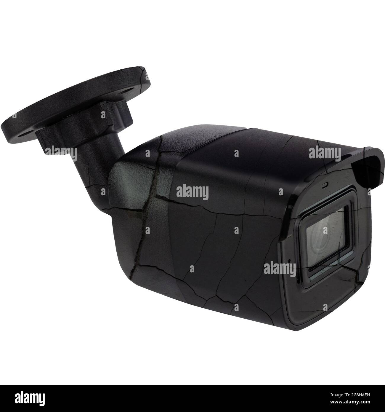 Damaged black security camera isolated on a white background Stock ...