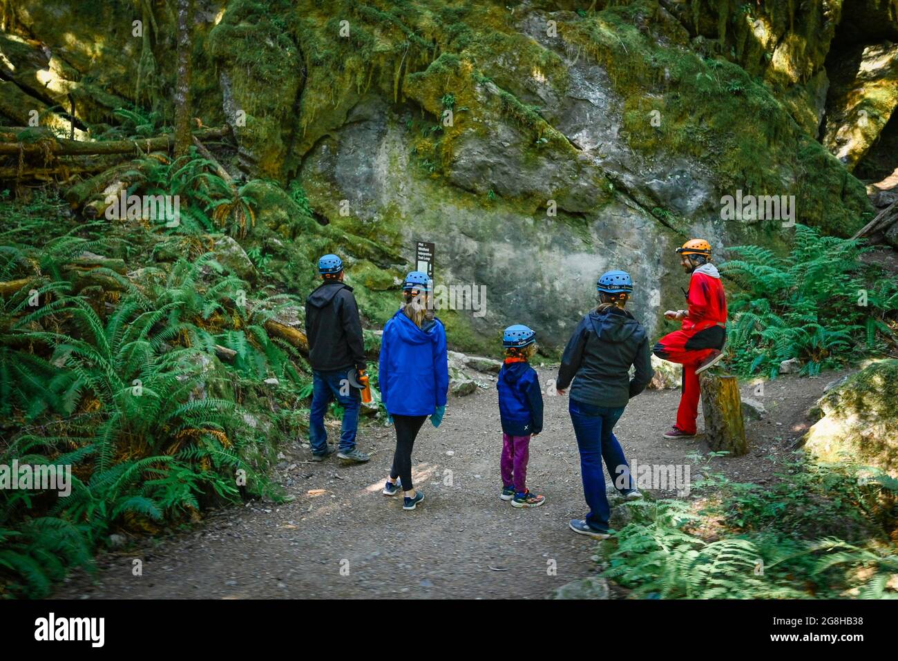 Family group on guided tour, Horne Lake Caves Provincial Park ...