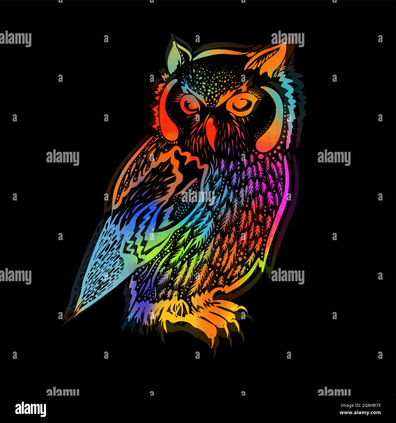 original artwork of owl, ink hand drawing in ethnic style, vector ...
