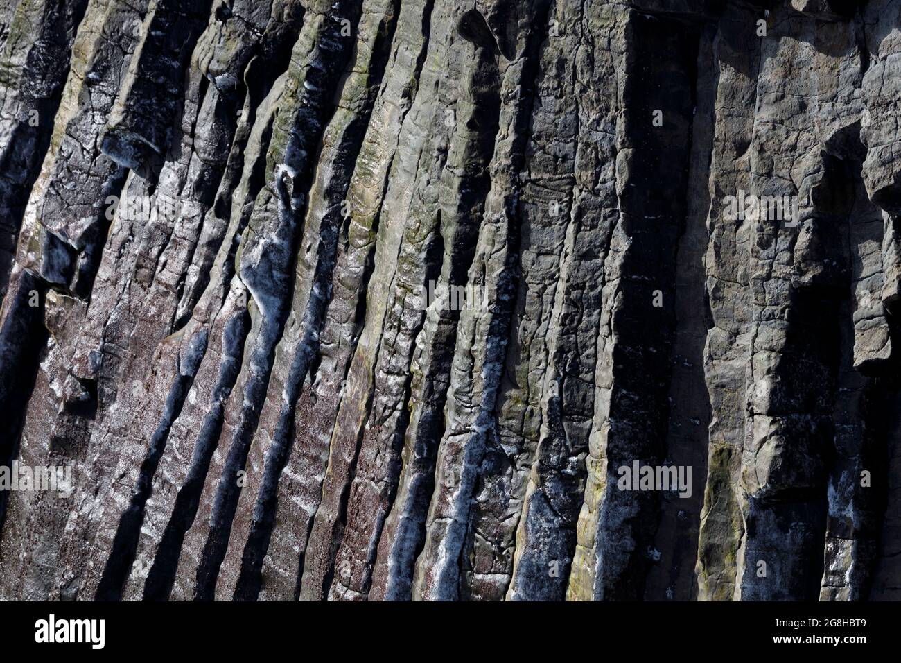 basalt columns on the cliffs of the village of Arnastapi Stock Photo ...