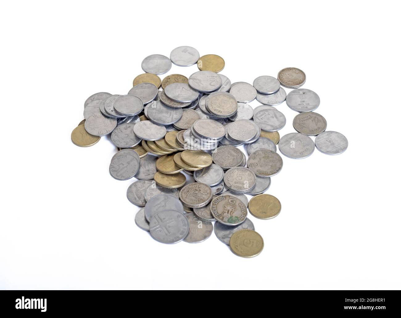 Pile of Indian rupee coins on a plain white background Stock Photo - Alamy