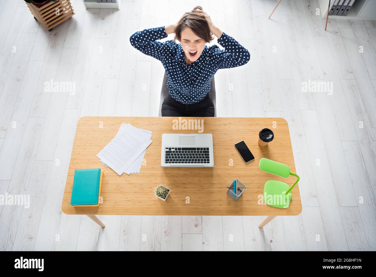 Top above high angle view of attractive desperate devastated girl ...