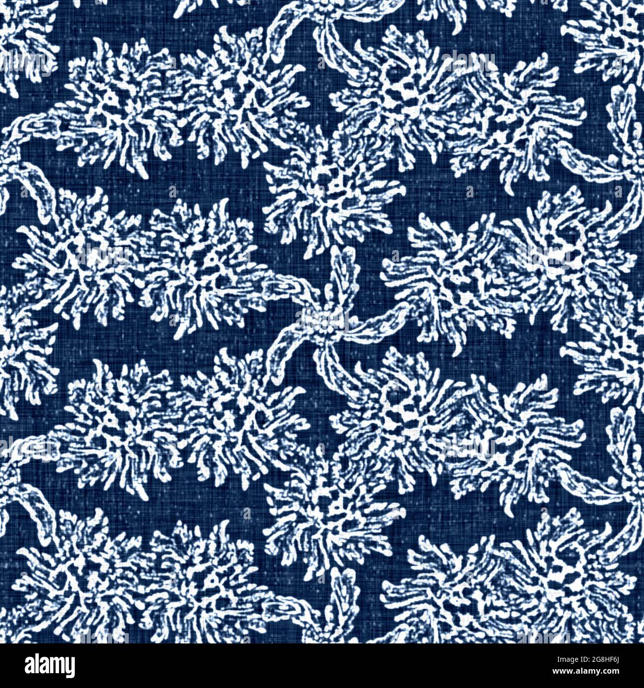 Acid wash blue jean effect texture with decorative linen floral motif ...