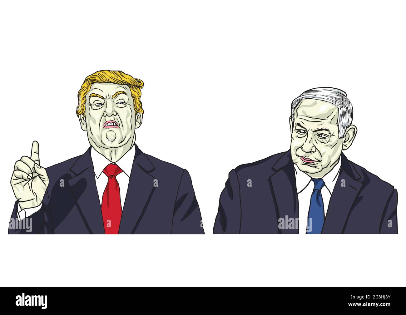 Donald Trump and Benjamin Netanyahu Deal. Vector Cartoon Caricature ...