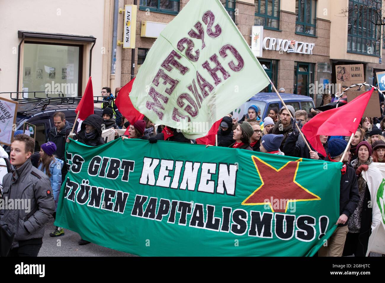 Banner reading " There is no green capitalism ". As in thousands of ...