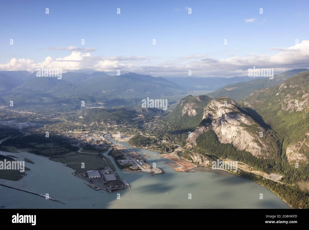 Aerial View from Airplane of a small touristic town, Squamish Stock ...