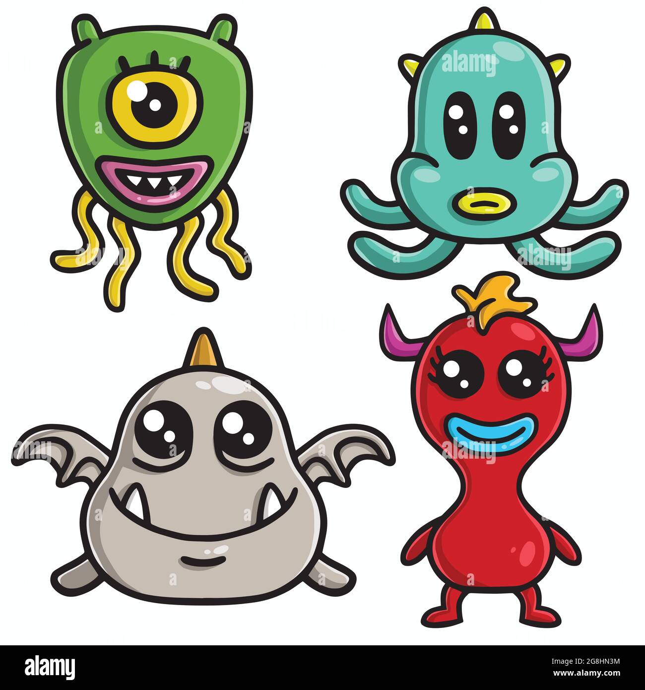 Monster Character Colorful Design Cartoon Vector Set Template Icons ...