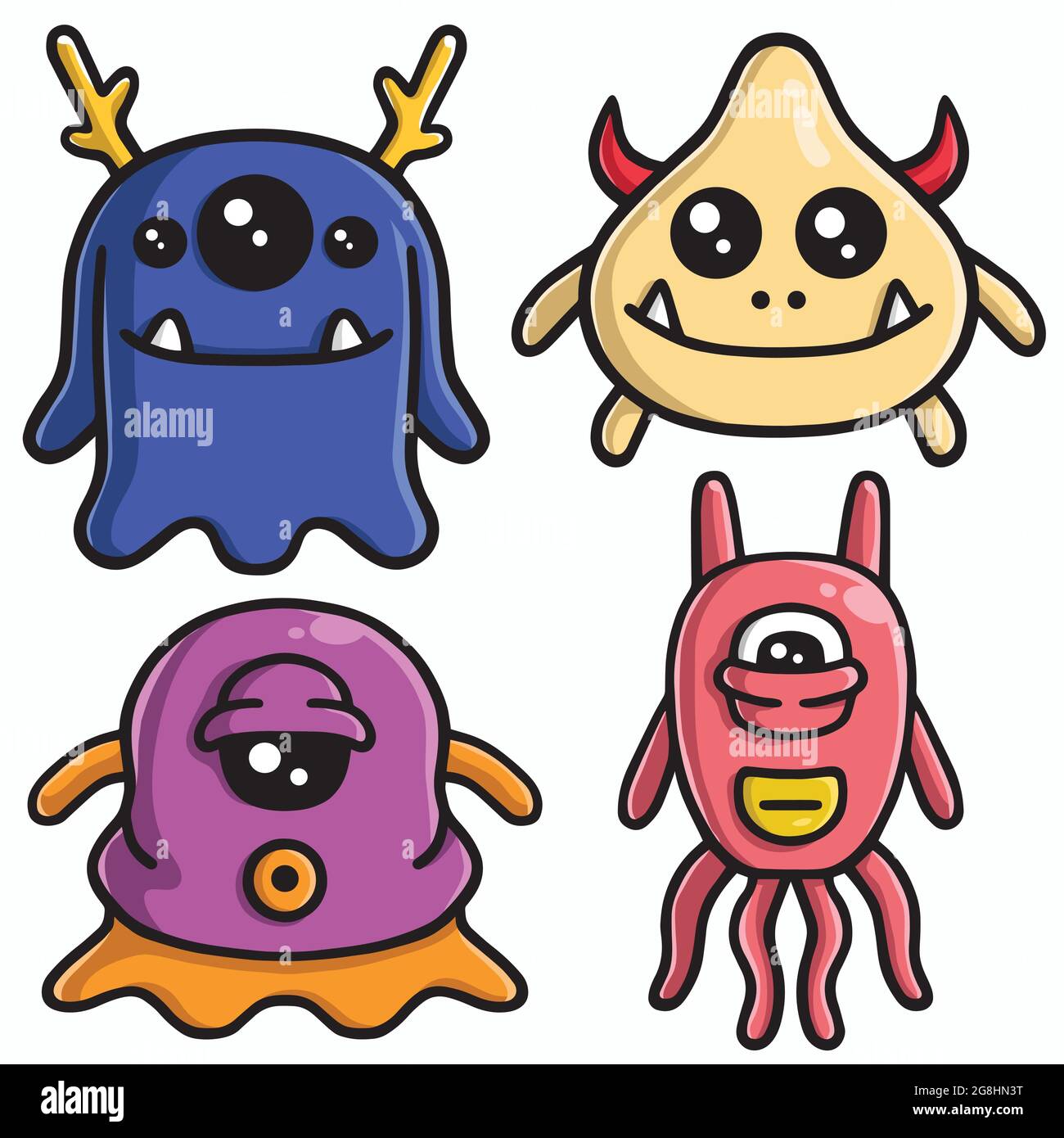 Cute Monster Character Design Cartoon Vector Set Template Stock Vector ...