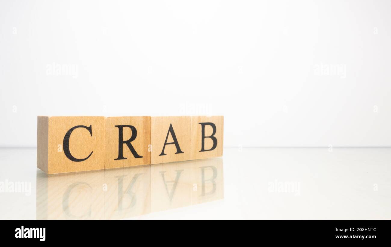 The name Crab was created from wooden letter cubes. Seafood and food ...