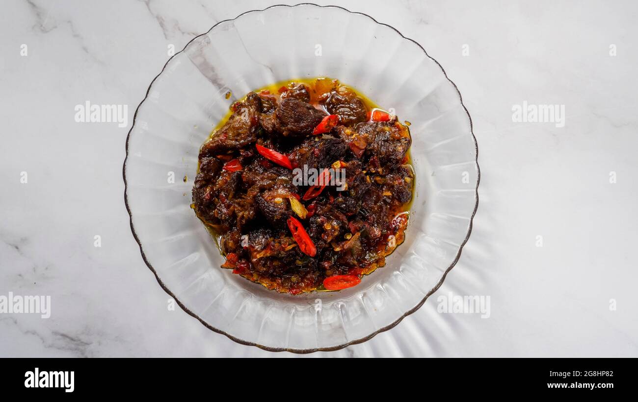 Daging Berlado/berlada or beef fried with chilli famous cuisine in ...