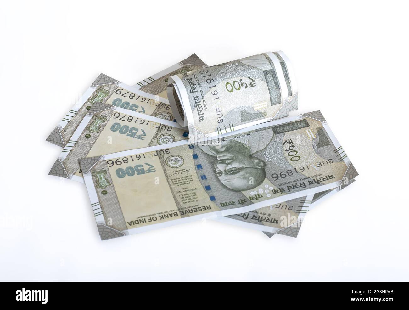 Closeup of Indian 500 rupee bills on an isolated white background Stock ...