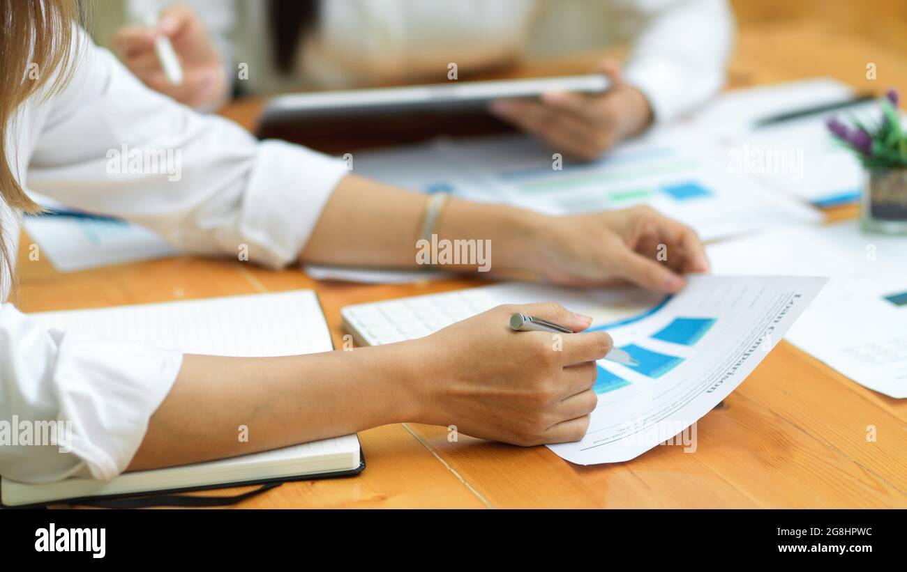 Businesswoman working with the budget plan for new start up project ...