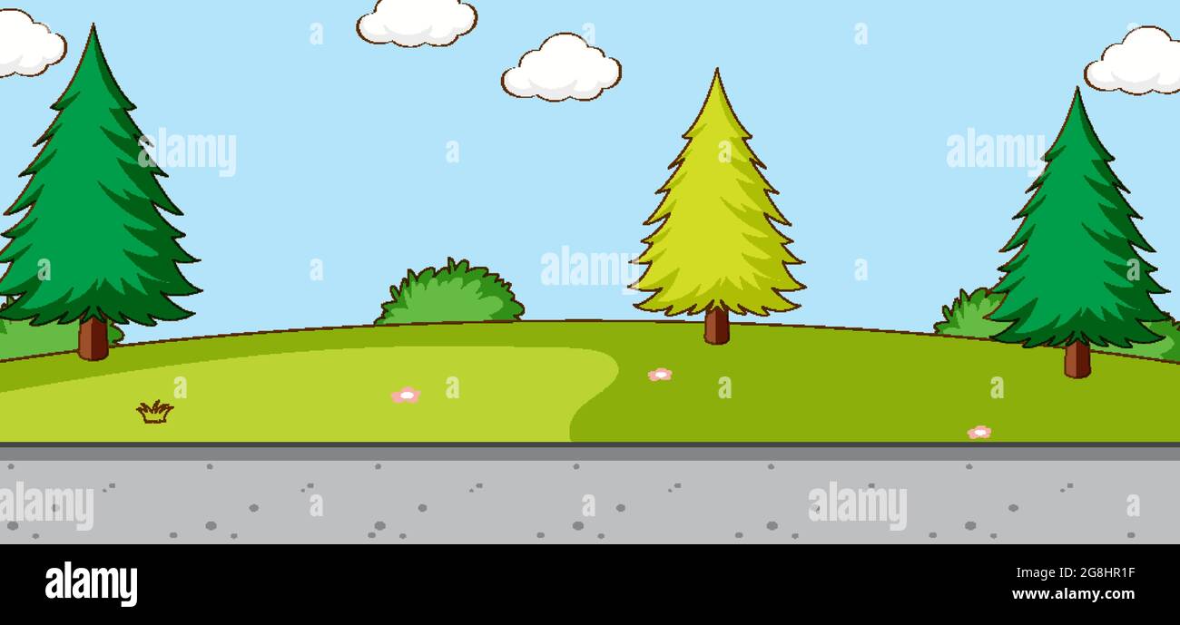 Empty park landscape scene with main street illustration Stock Vector ...