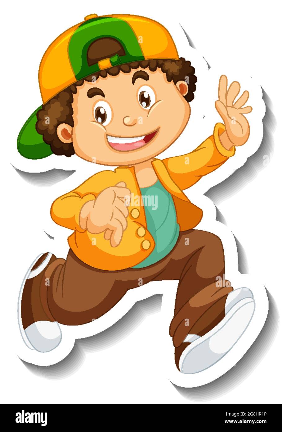 Sticker template with a boy cartoon character isolated illustration ...