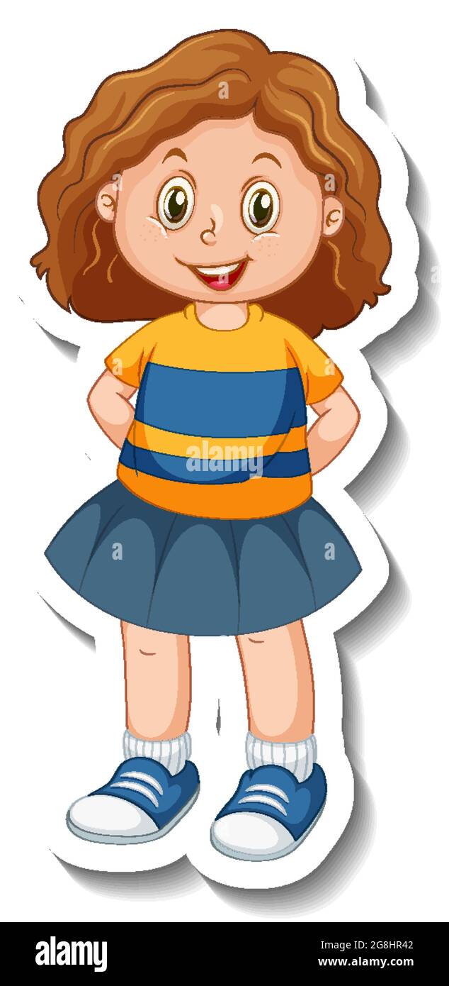 Sticker template with a girl in standing pose isolated illustration ...