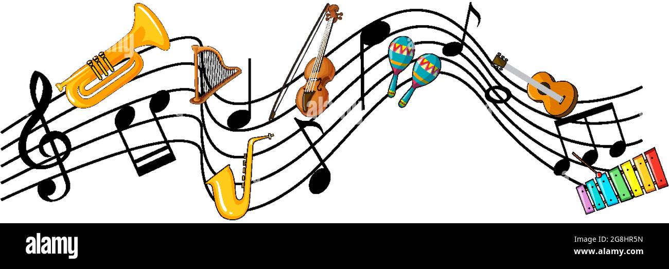 Musical melody symbols with many doodle kids cartoon character ...