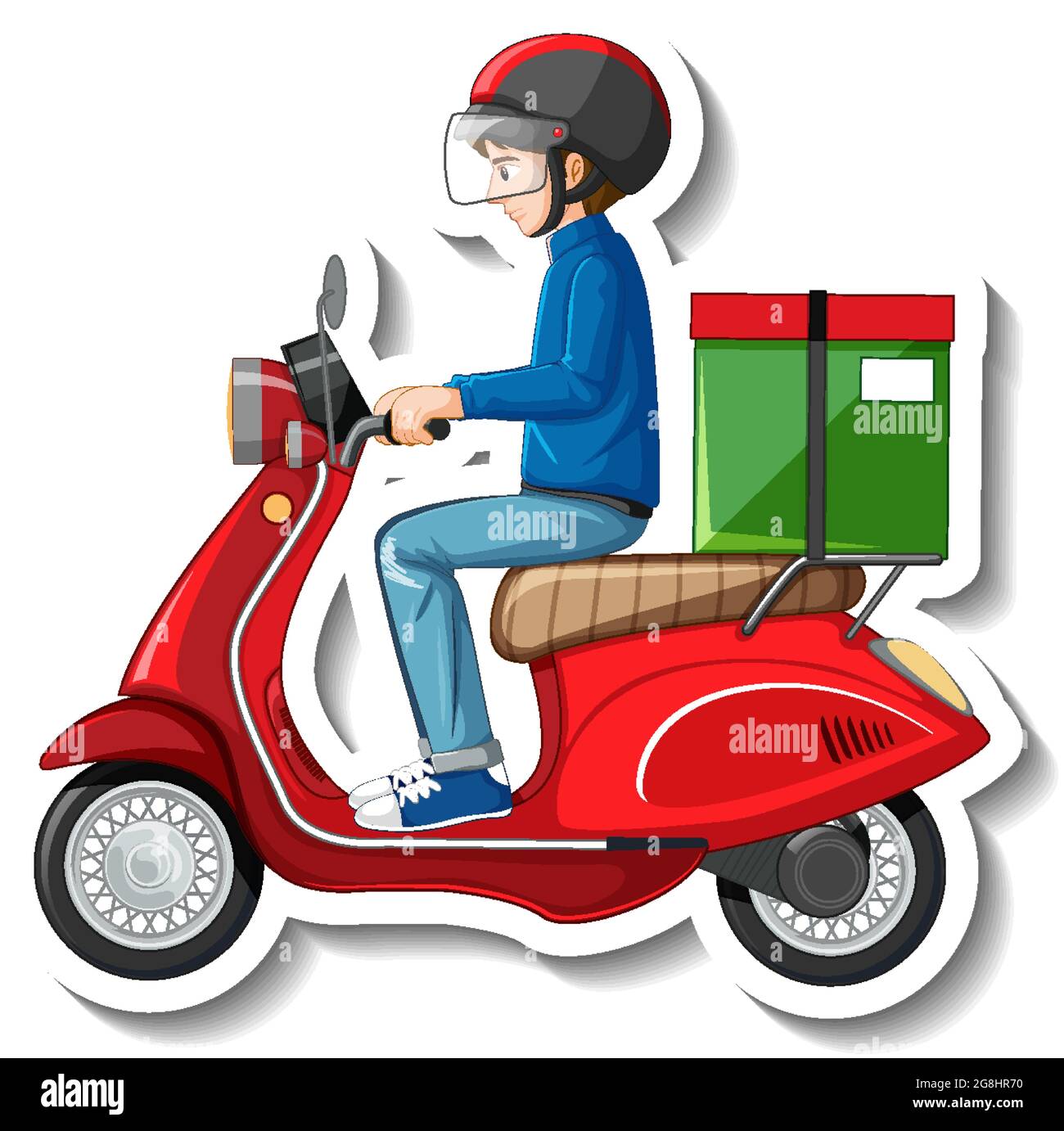 A sticker template with delivery man on motor scooter illustration ...
