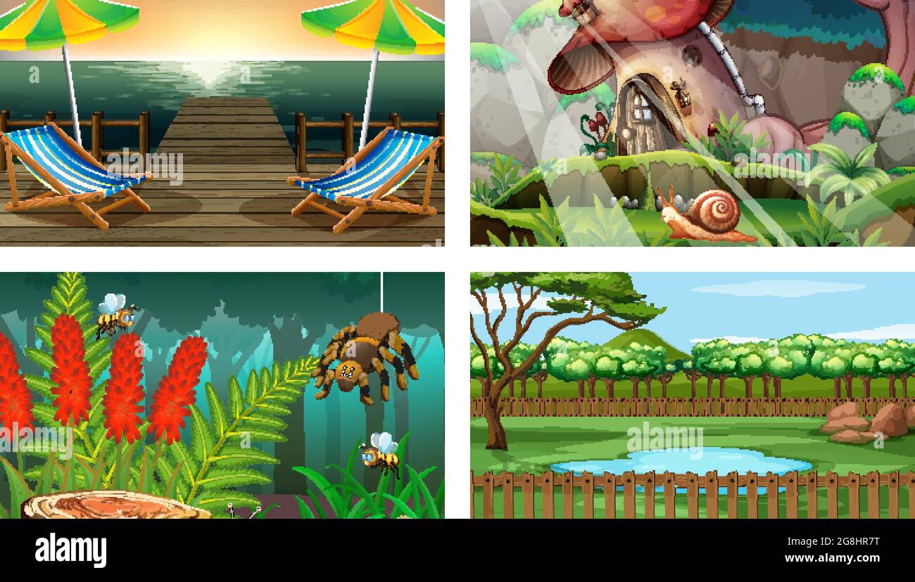 Four different nature horizontal scene illustration Stock Vector Image ...