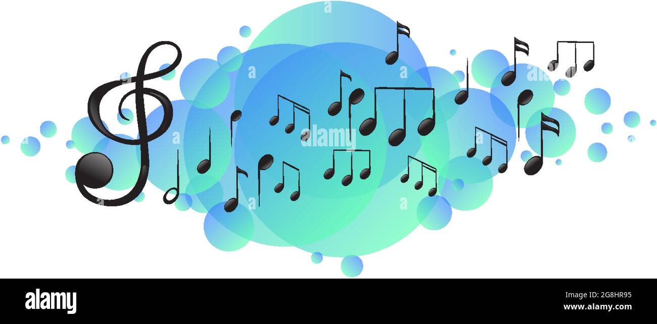 Musical melody symbols on bright blue splotch illustration Stock Vector ...