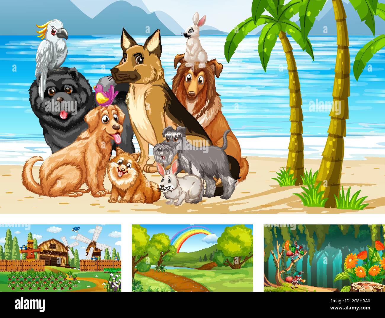 Four different nature horizontal scene illustration Stock Vector Image ...