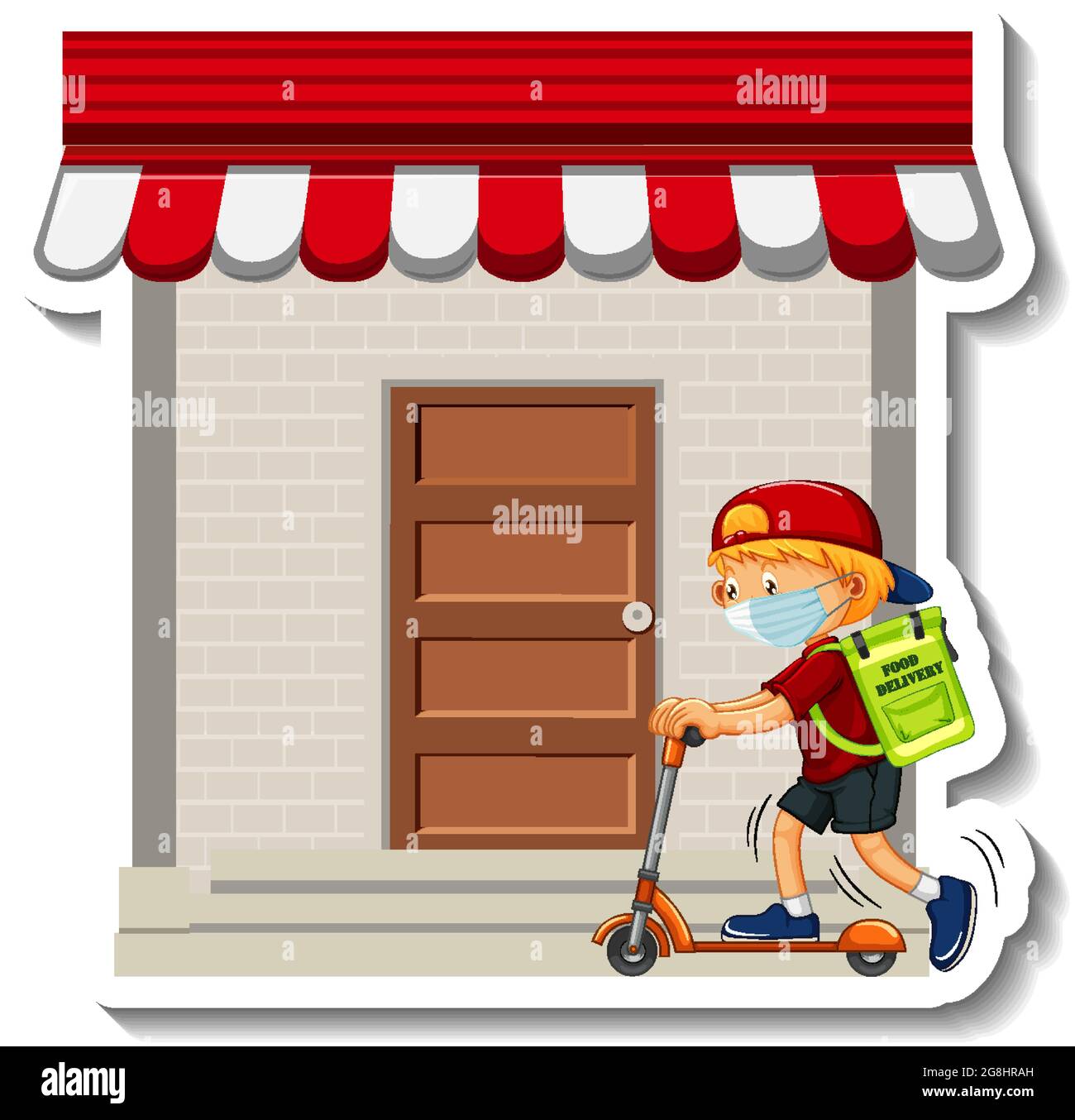 A sticker template with delivery boy riding scooter in front of the ...