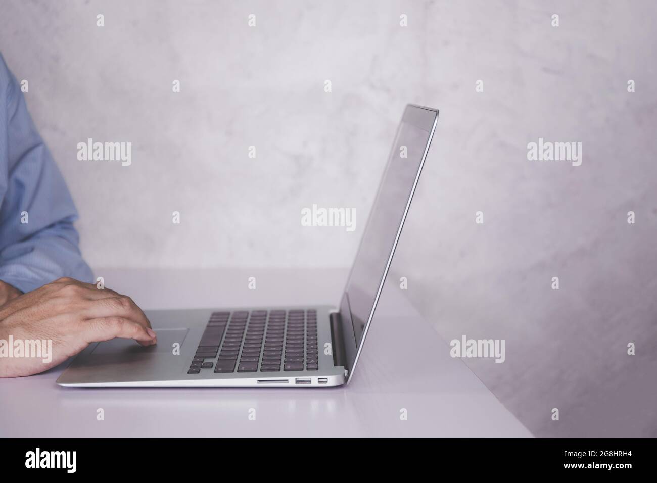 Hands of man typing laptop computer with webinar on desk, video ...
