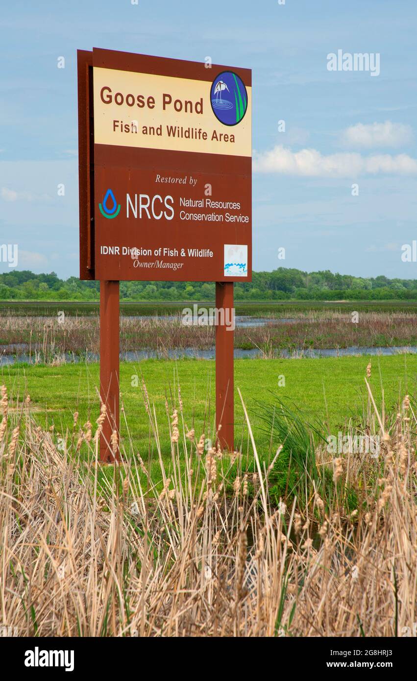 Entrance sign, Goose Pond Fish and Wildlife Area, Indiana Stock Photo ...
