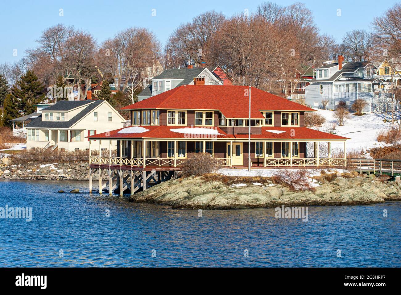 Red Roofed House on Little Diamond Island, Casco Bay, Maine Stock Photo ...