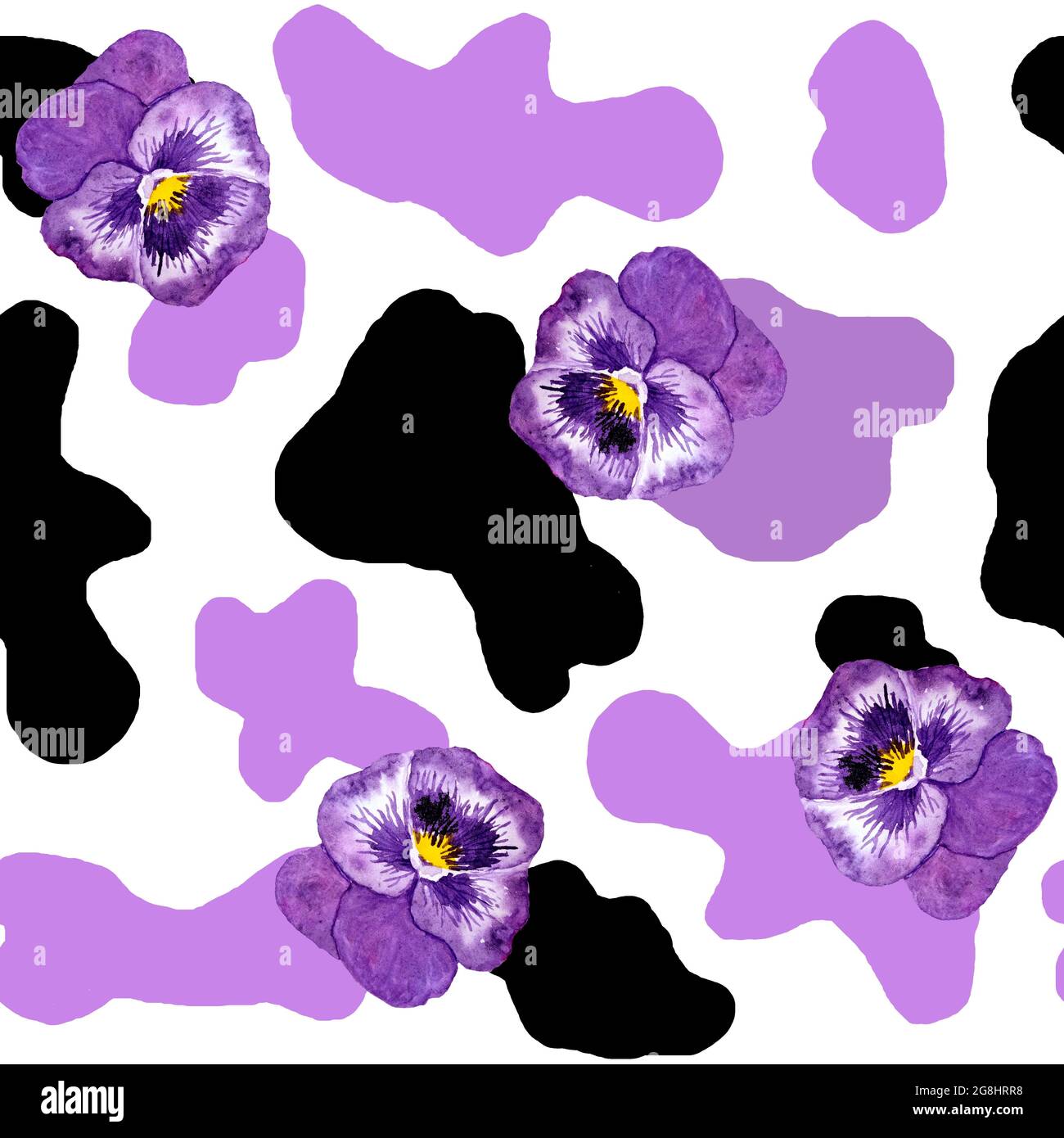 Watercolor hand drawn seamless cow print fabric pattern, black white ...